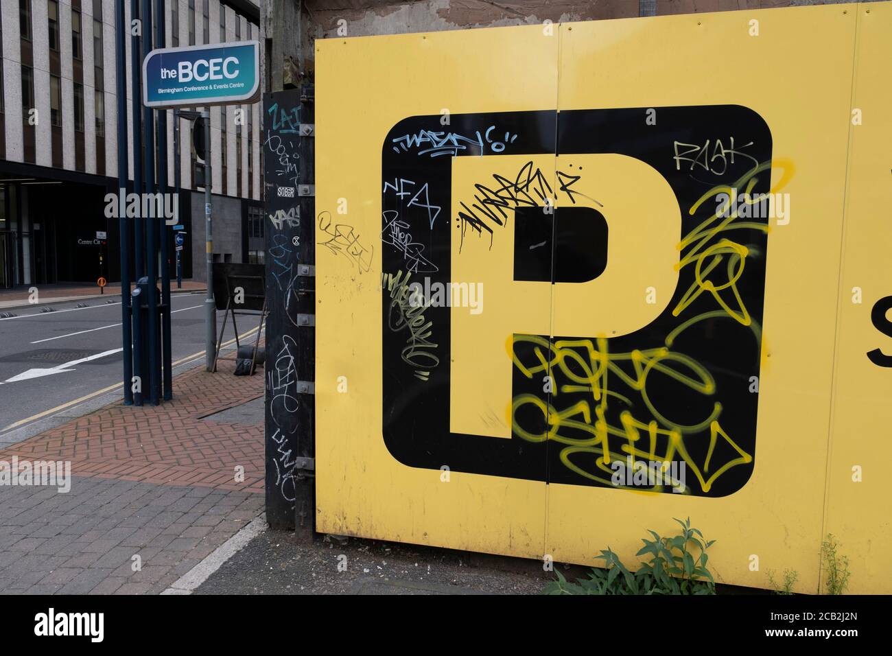 Defaced yellow parking sign on 28th July 2020 in Birmingham, United ...