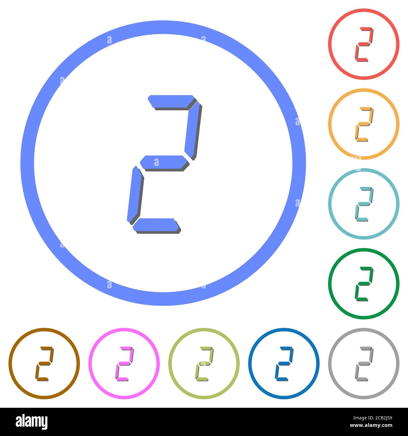 digital number two of seven segment type flat color vector icons with ...
