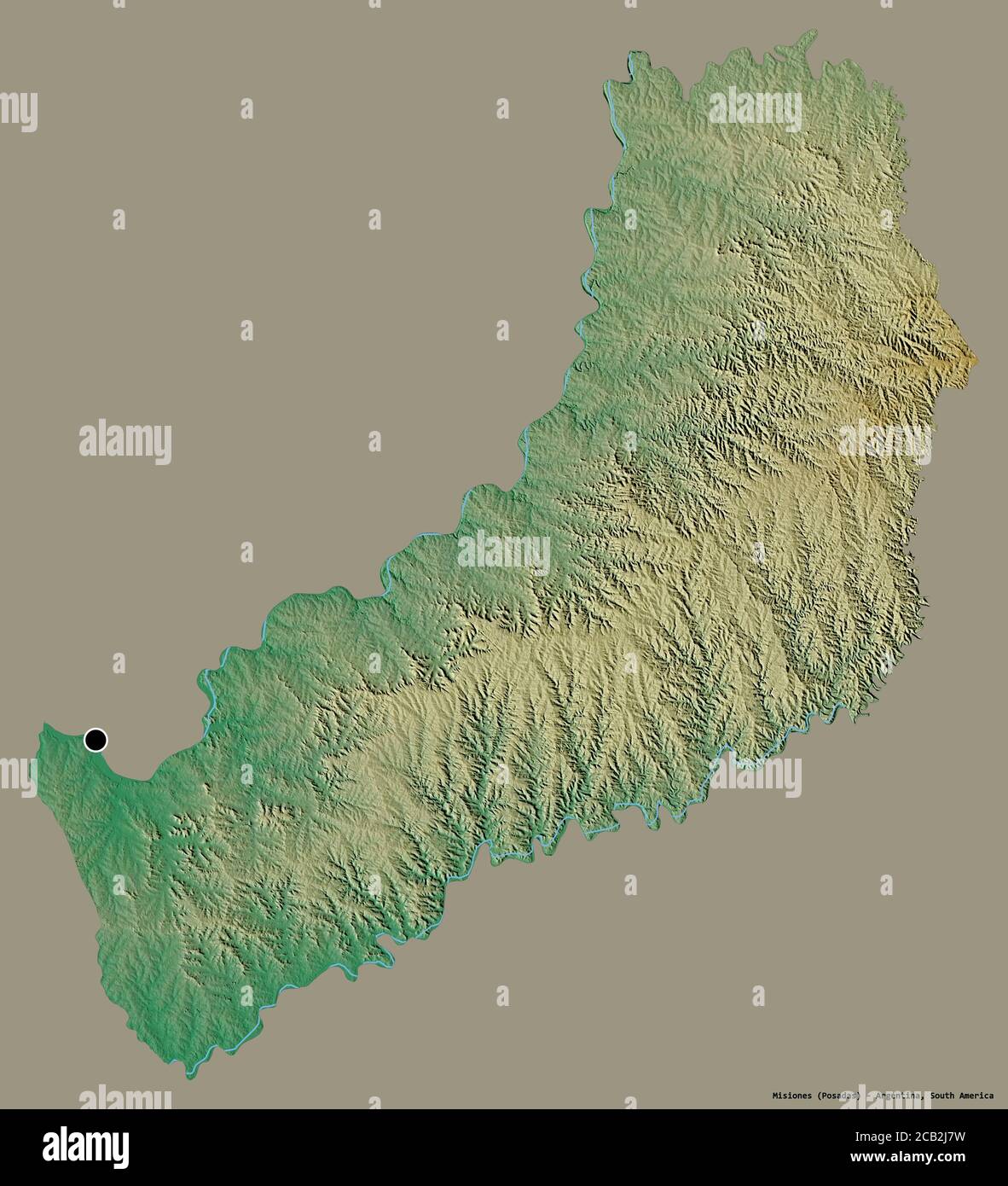 Shape of Misiones, province of Argentina, with its capital isolated on ...