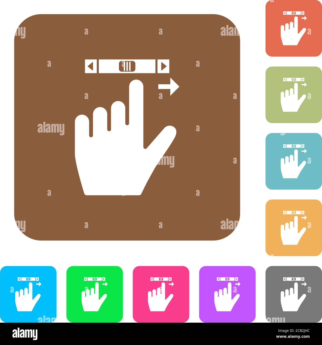 left handed scroll right gesture flat icons on rounded square vivid color backgrounds Stock ...