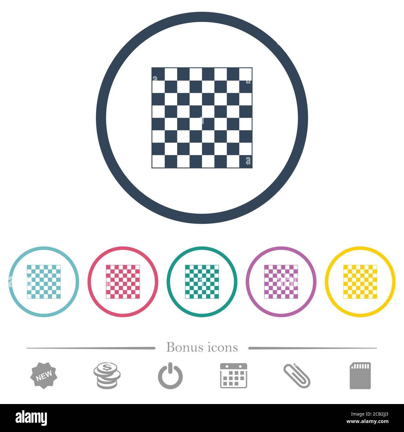 Chess board flat color icons in round outlines. 6 bonus icons included ...