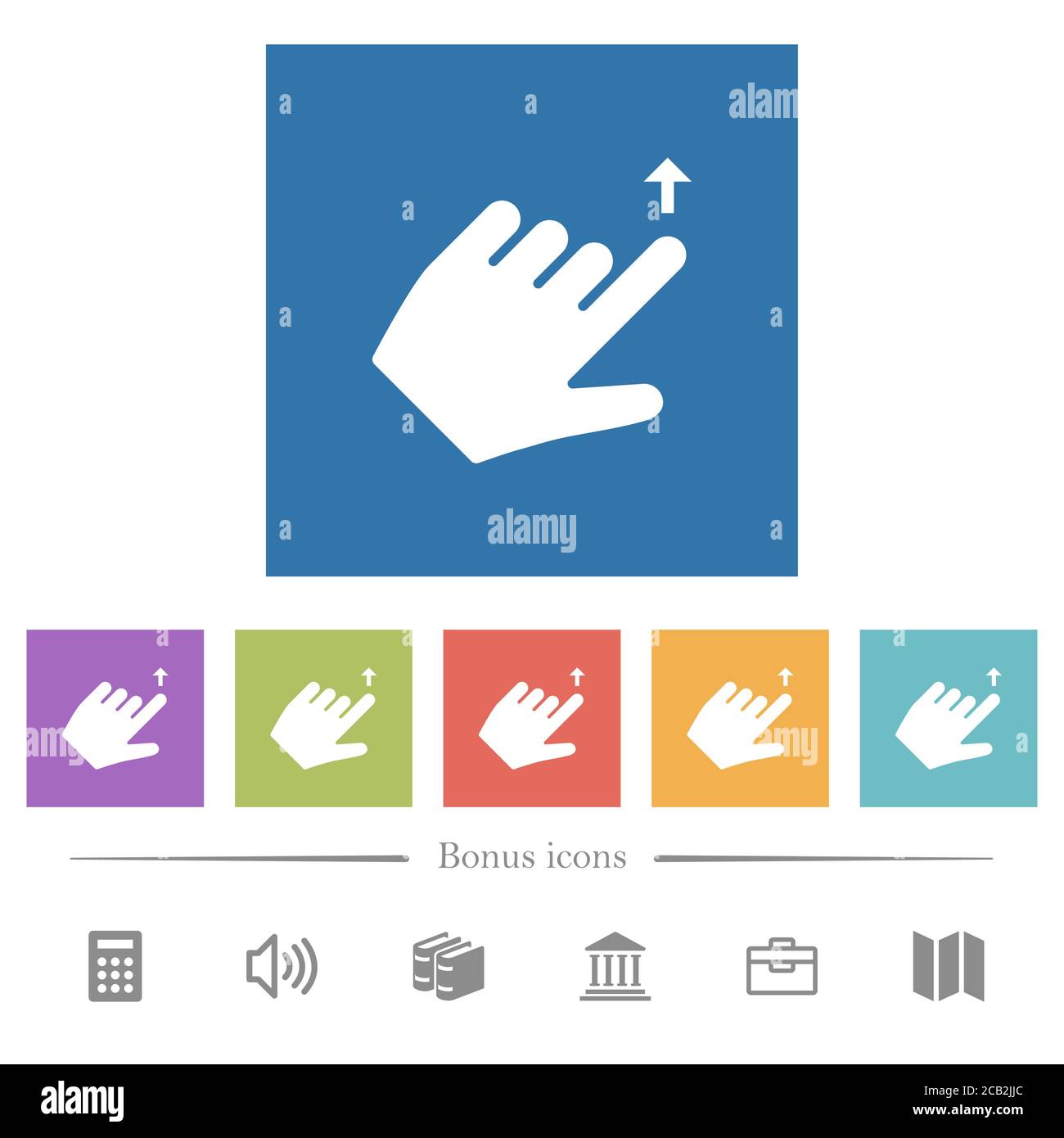 Left handed move up gesture flat white icons in square backgrounds. 6 ...