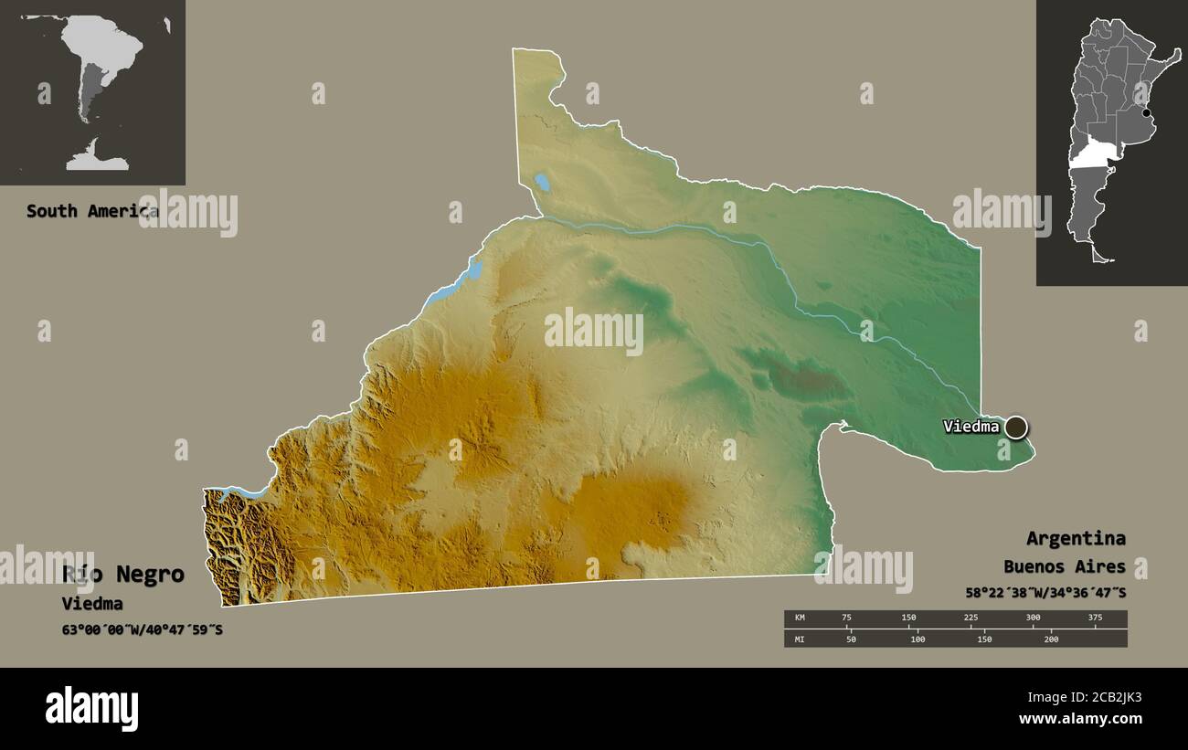 Shape of Río Negro, province of Argentina, and its capital. Distance ...