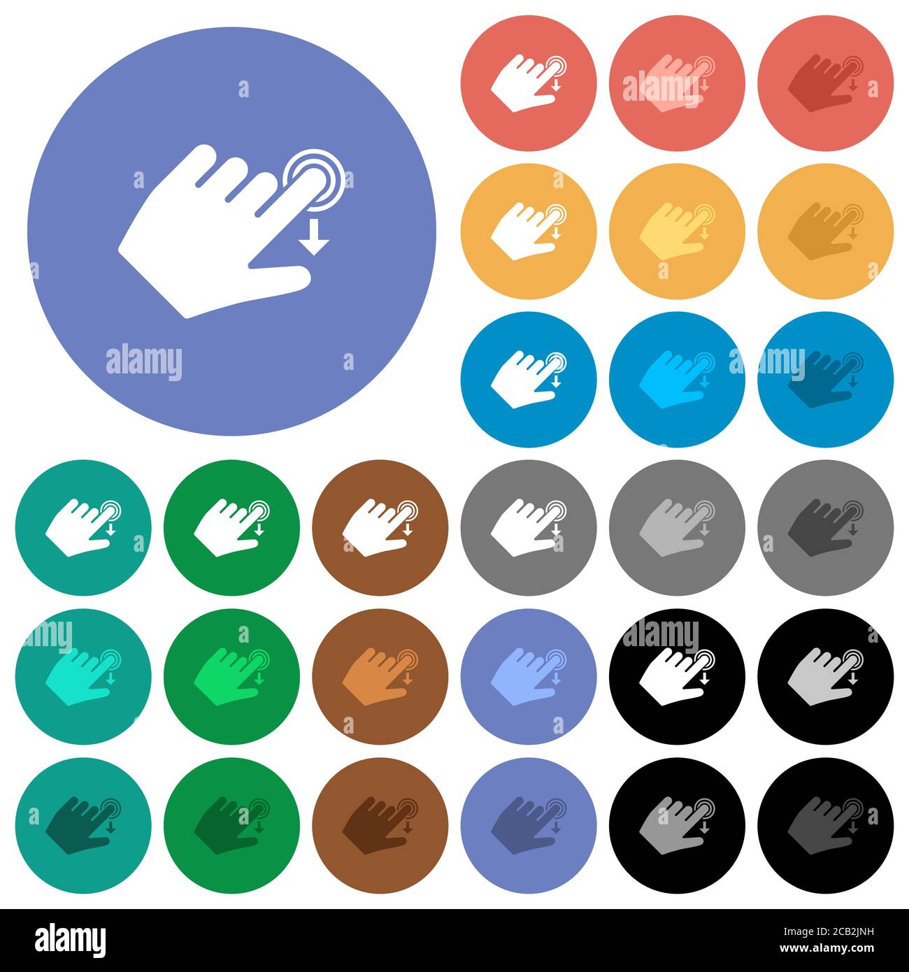 Left handed slide down gesture multi colored flat icons on round ...
