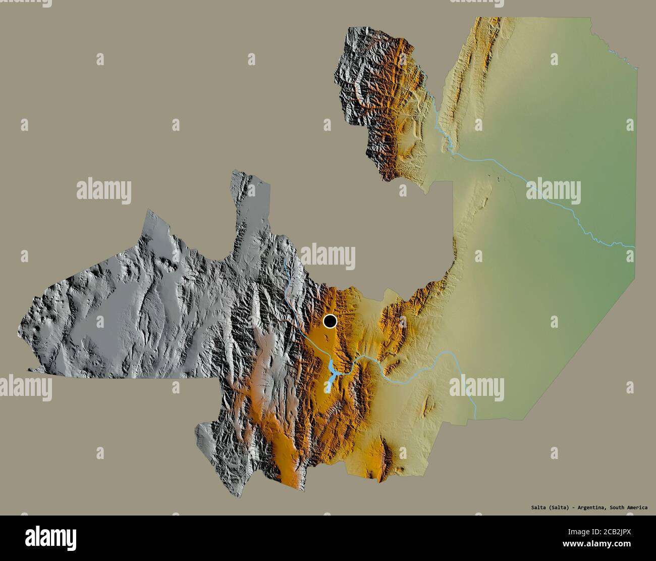 Shape of Salta, province of Argentina, with its capital isolated on a ...