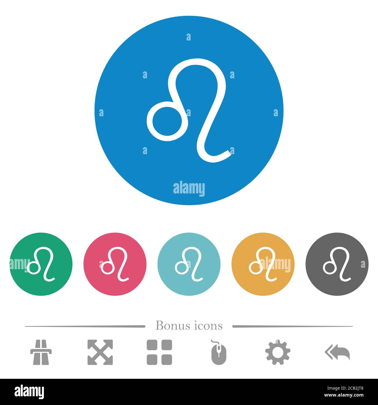 Leo zodiac symbol flat white icons on round color backgrounds. 6 bonus ...