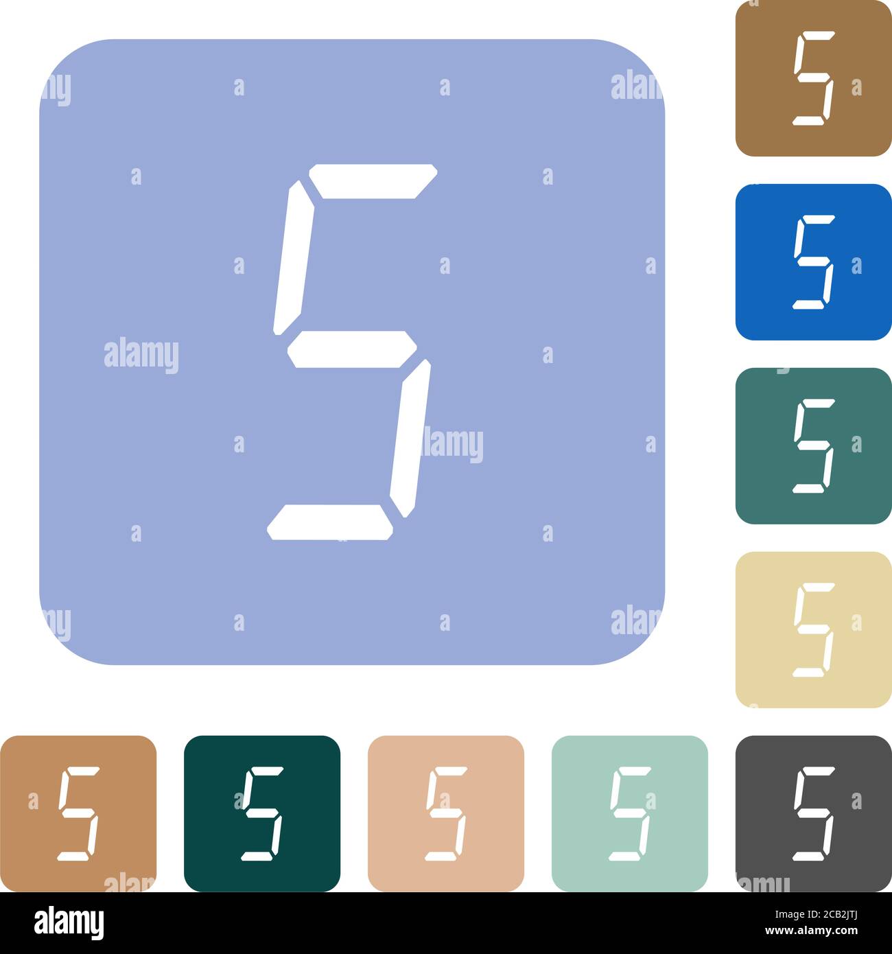 digital number five of seven segment type white flat icons on color ...