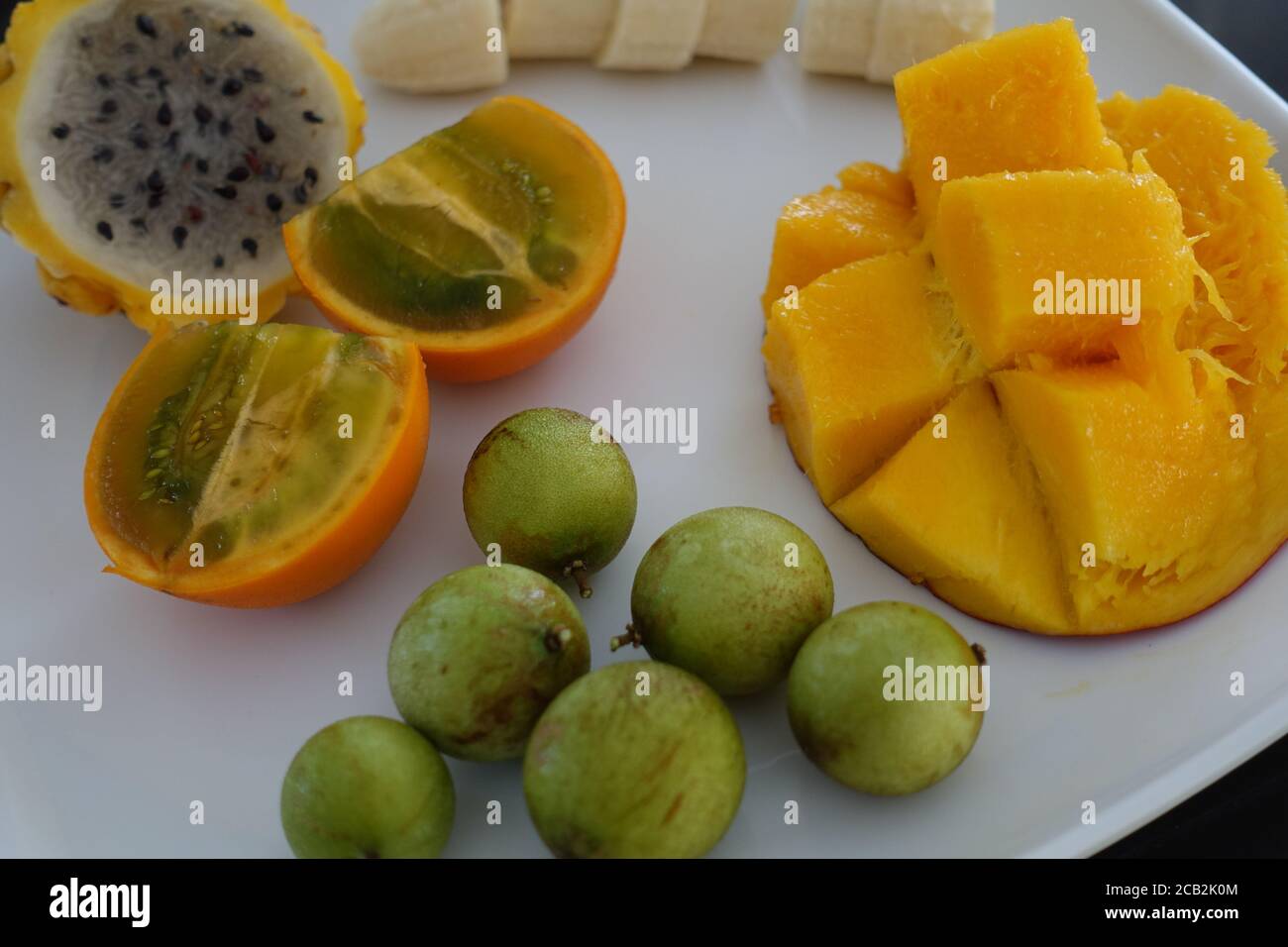 Collection of tropical fruits - Mango, Banana, Dragonfruit, Mammon ...
