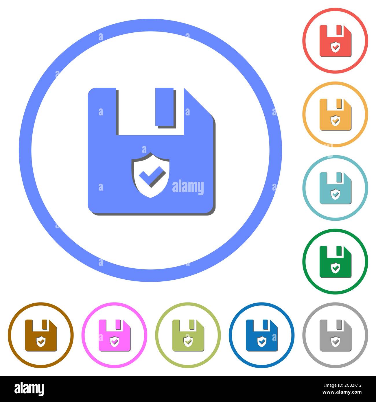 Protected file flat color vector icons with shadows in round outlines ...