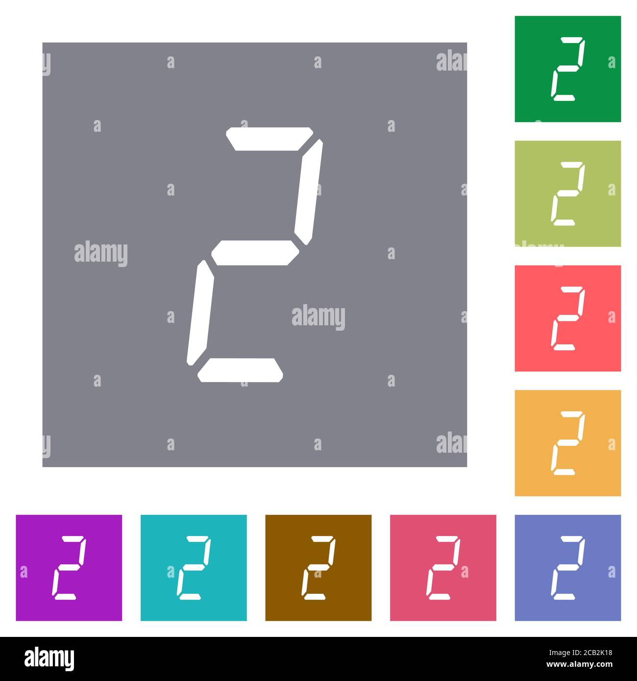 digital number two of seven segment type flat icons on simple color ...