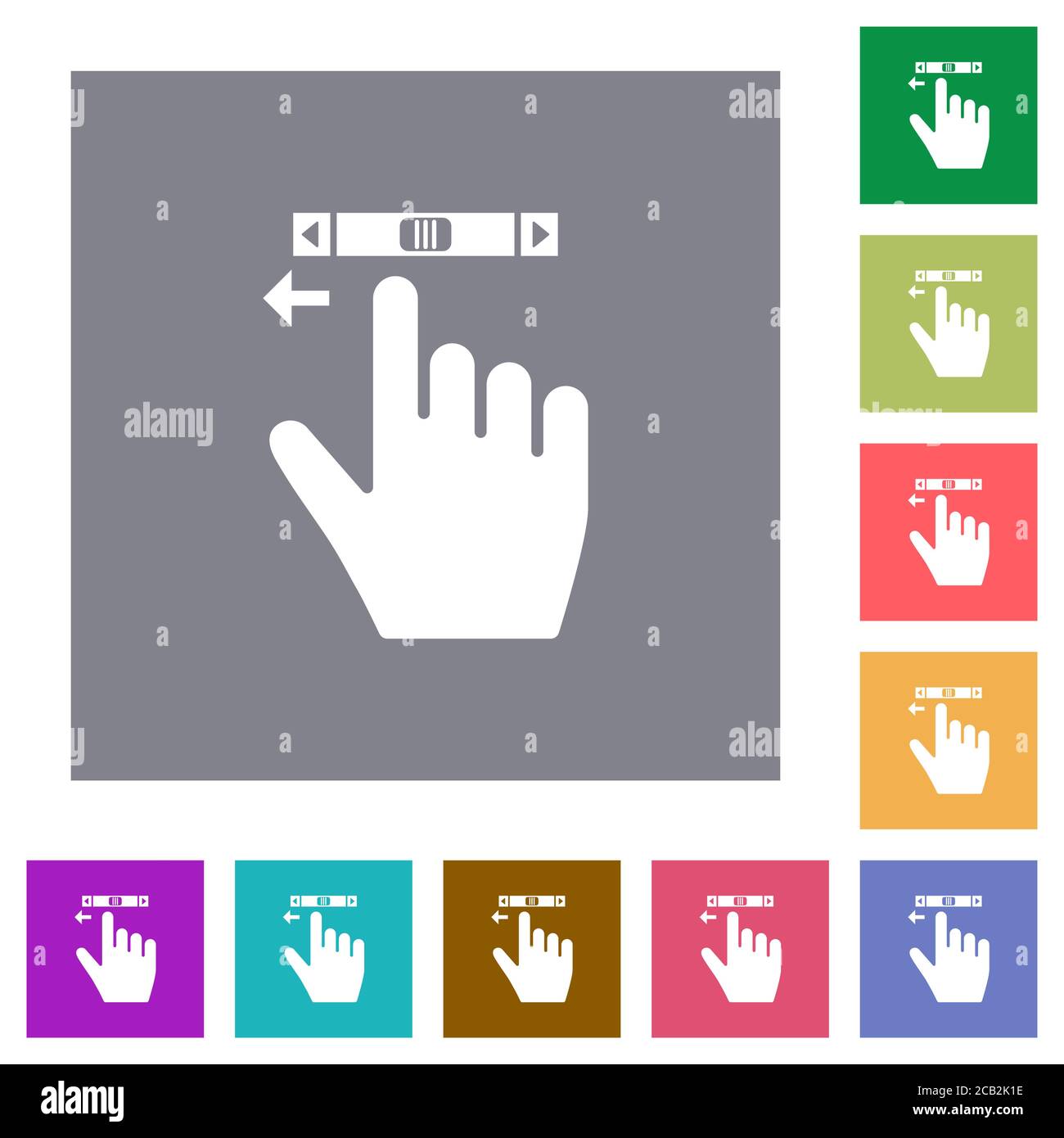 right handed scroll left gesture flat icons on simple color square ...