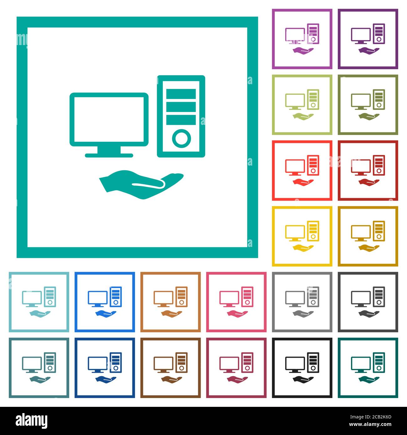 Shared computer flat color icons with quadrant frames on white ...