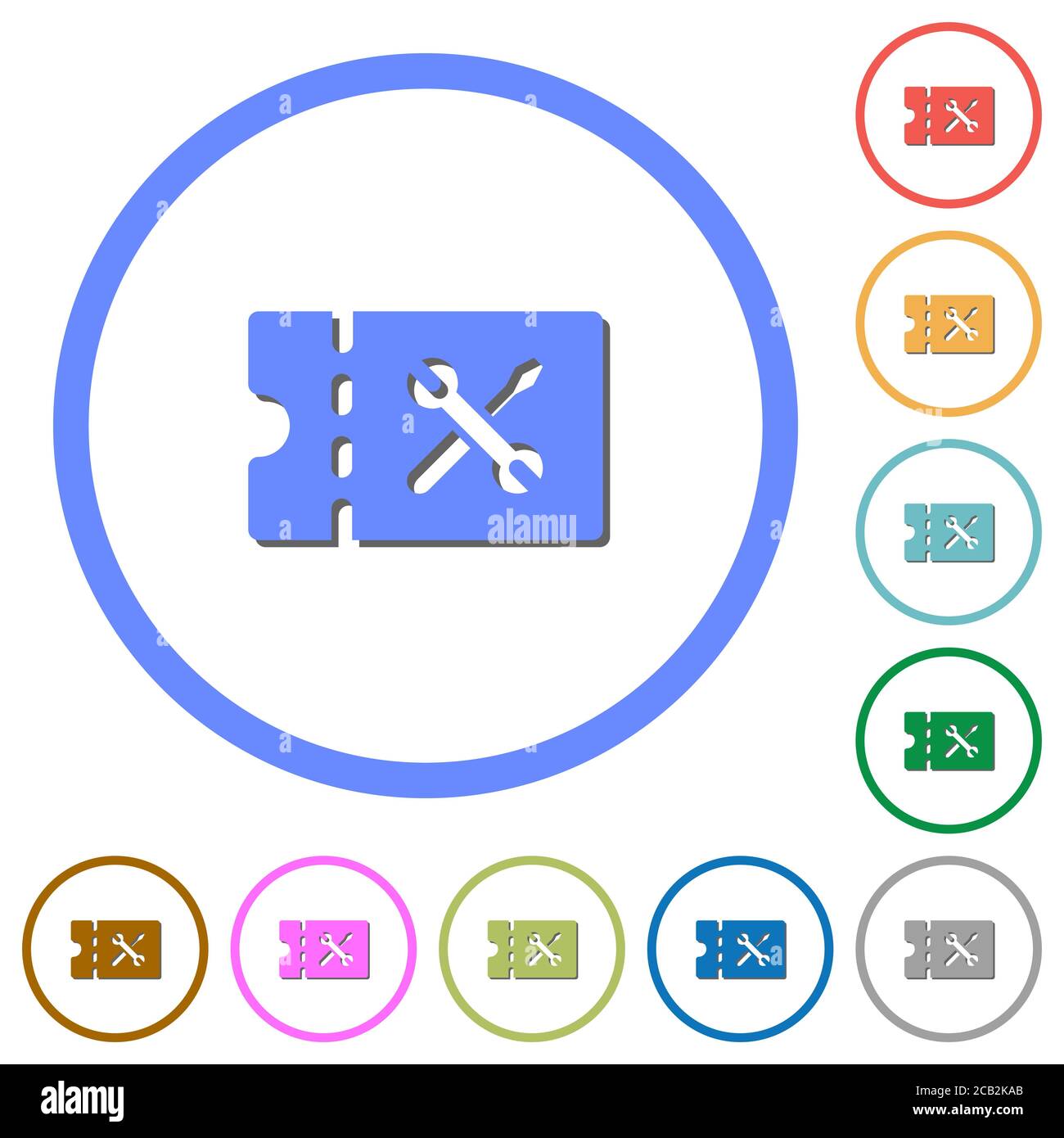 Workshop discount coupon flat color vector icons with shadows in round ...