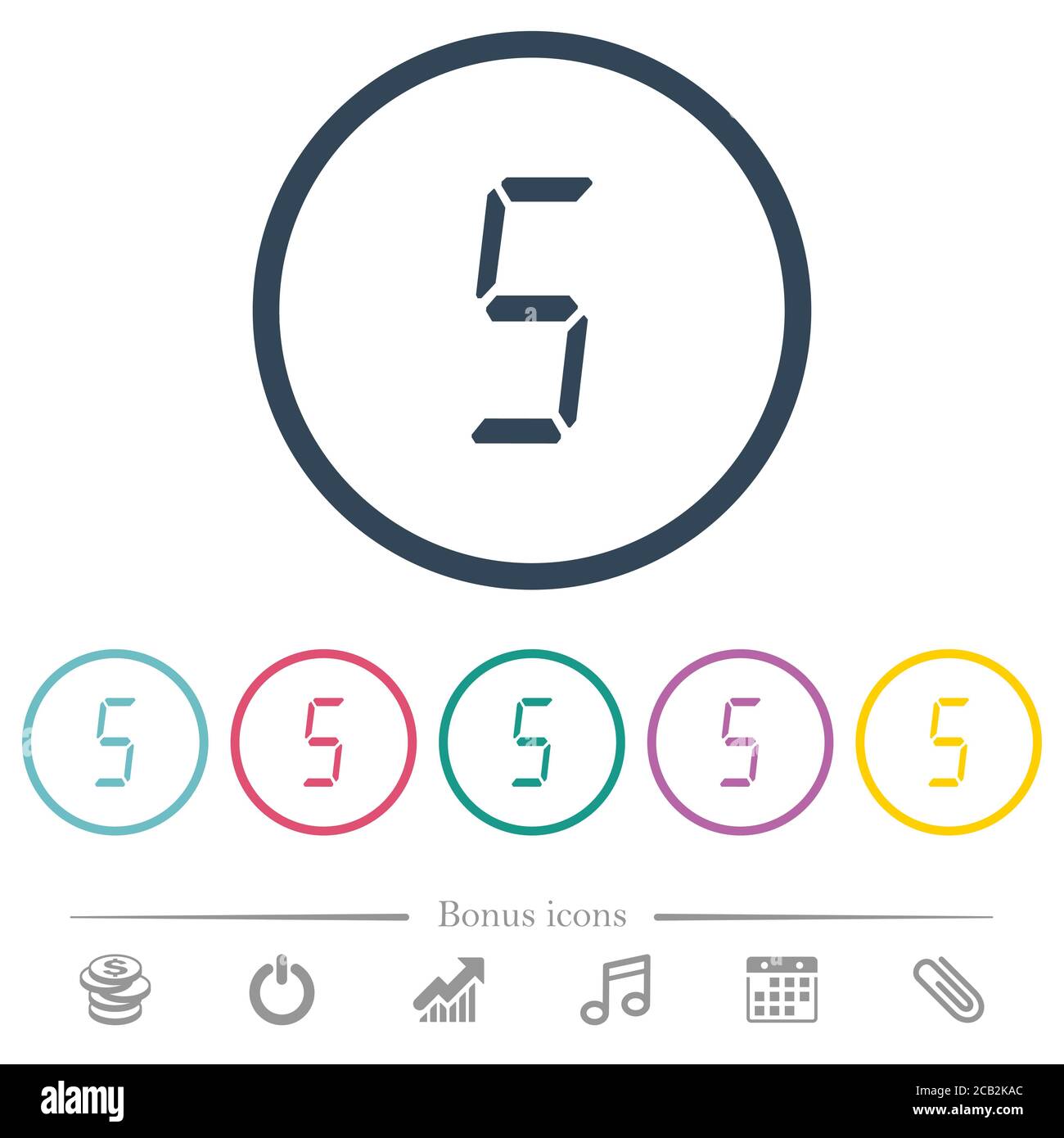 digital number five of seven segment type flat color icons in round ...