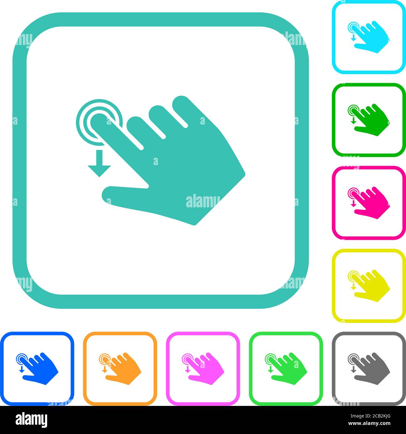 Right handed slide down gesture vivid colored flat icons in curved ...