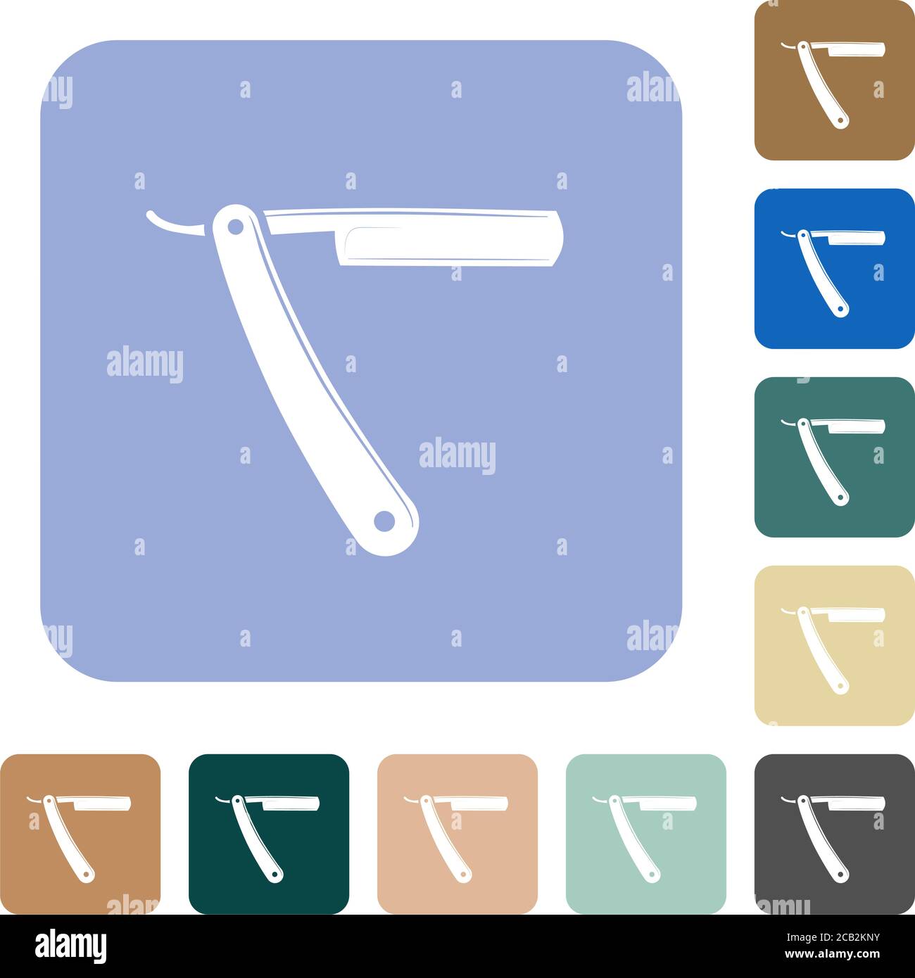 Straight razor white flat icons on color rounded square backgrounds ...