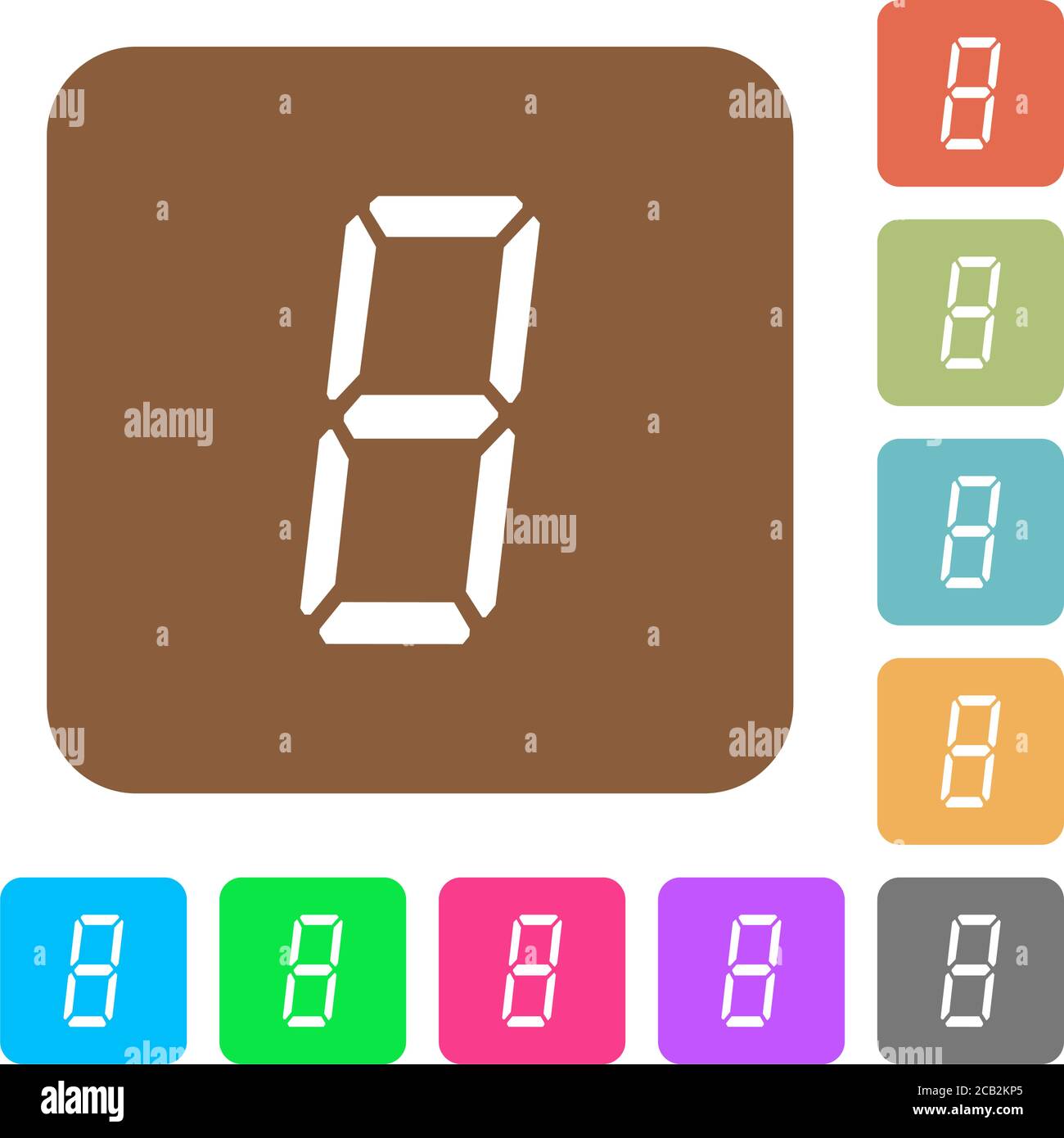 digital number eight of seven segment type flat icons on rounded square ...