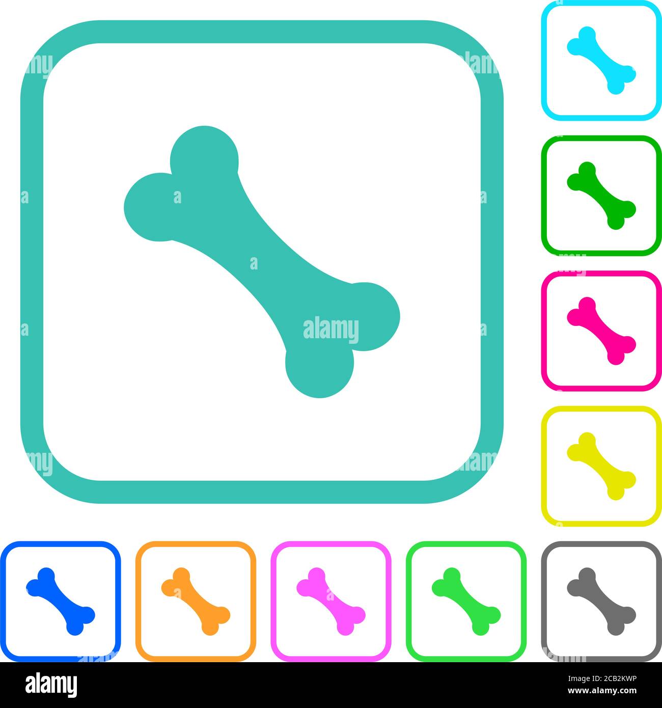 Single bone vivid colored flat icons in curved borders on white ...