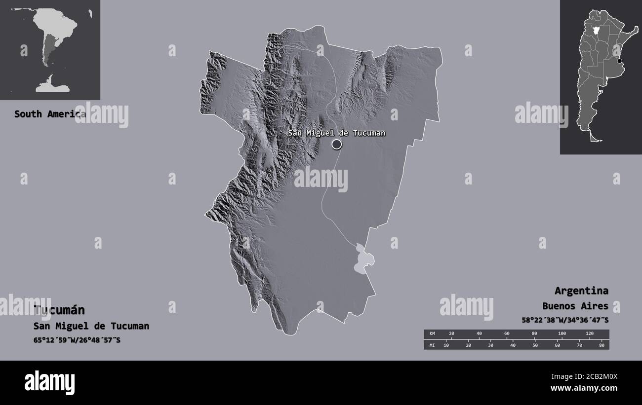 Shape of Tucumán, province of Argentina, and its capital. Distance ...