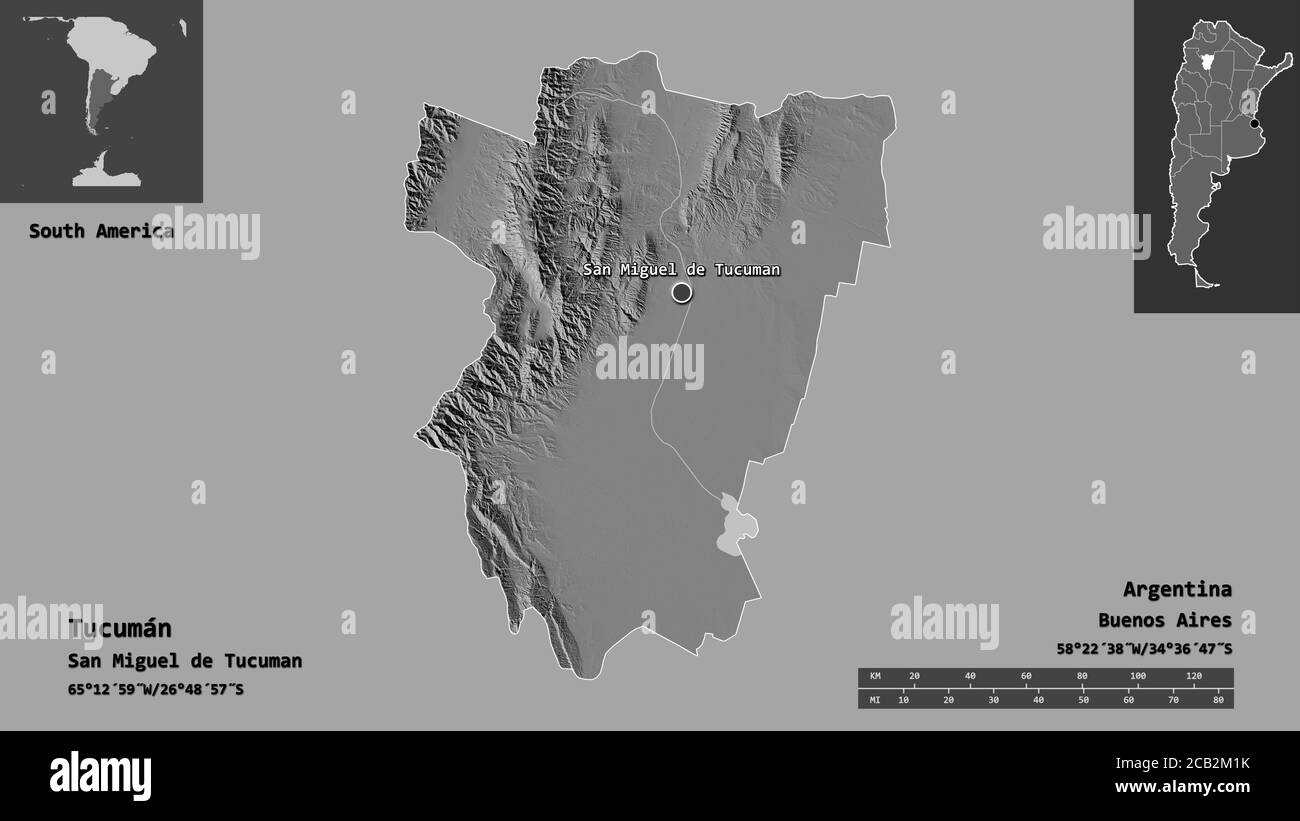 Shape of Tucumán, province of Argentina, and its capital. Distance ...