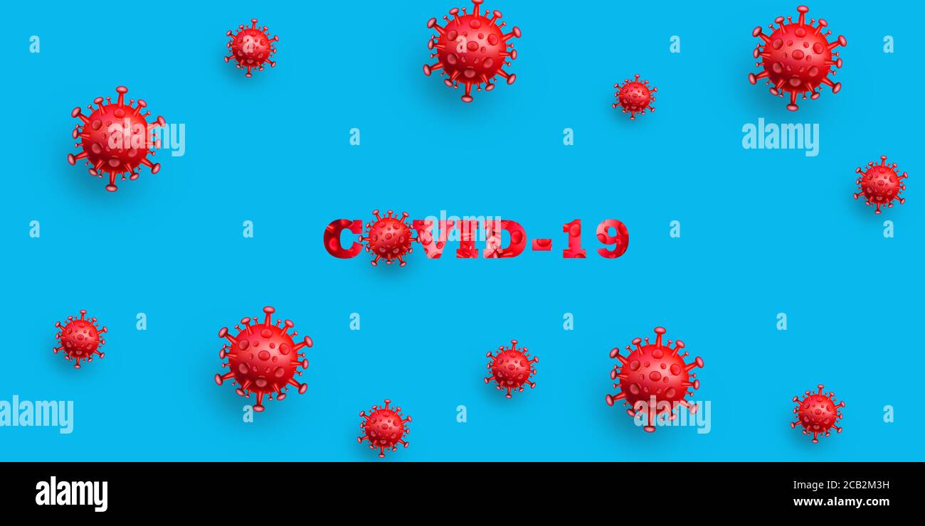 Red coronavirus on medical blue background, 3D presentation of COVID-19 ...