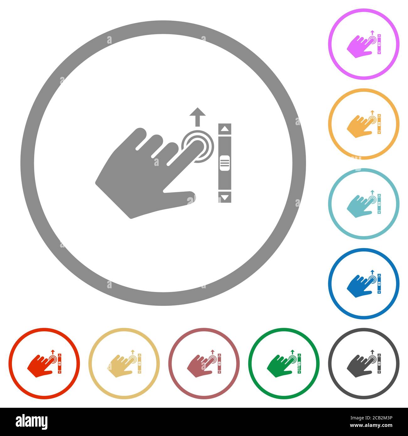 Left handed scroll up gesture flat color icons in round outlines on ...