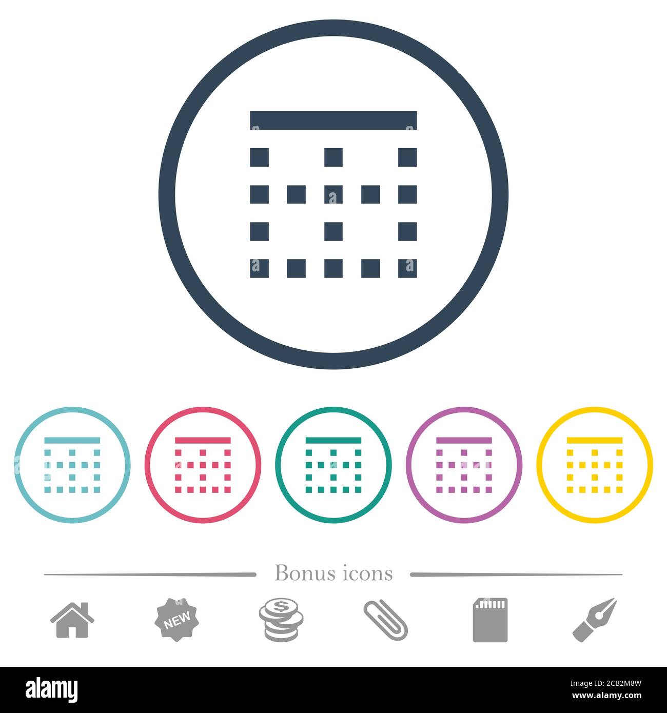 Top border flat color icons in round outlines. 6 bonus icons included ...