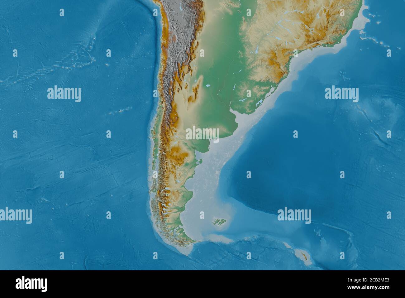 Extended area of Argentina. Topographic relief map. 3D rendering Stock ...