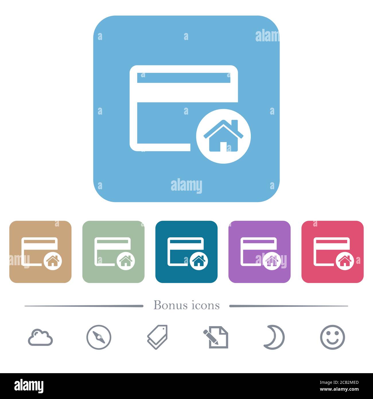 Set credit card as default white flat icons on color rounded square ...
