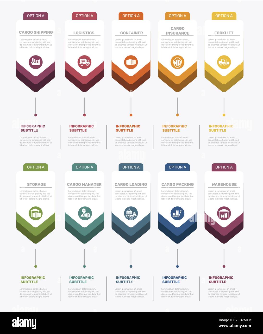 Infographic Cargo template. Icons in different colors. Include Cargo ...