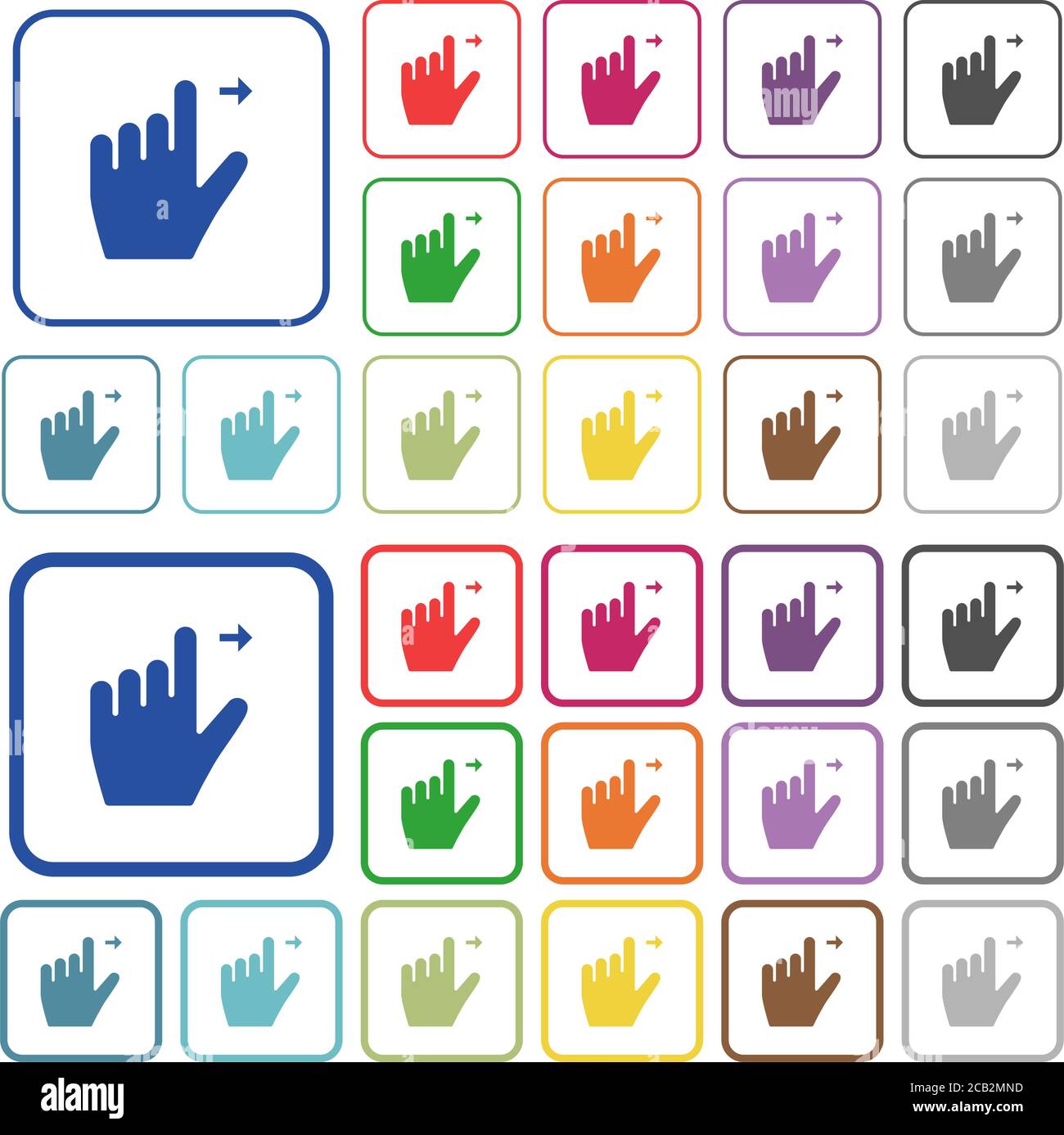 Left handed move right gesture color flat icons in rounded square ...