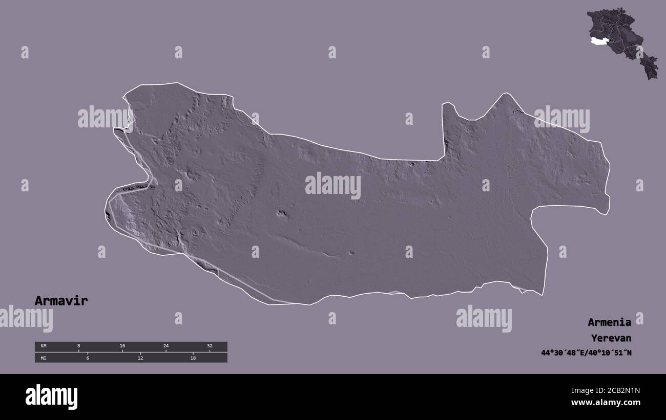 Shape of Armavir, province of Armenia, with its capital isolated on ...