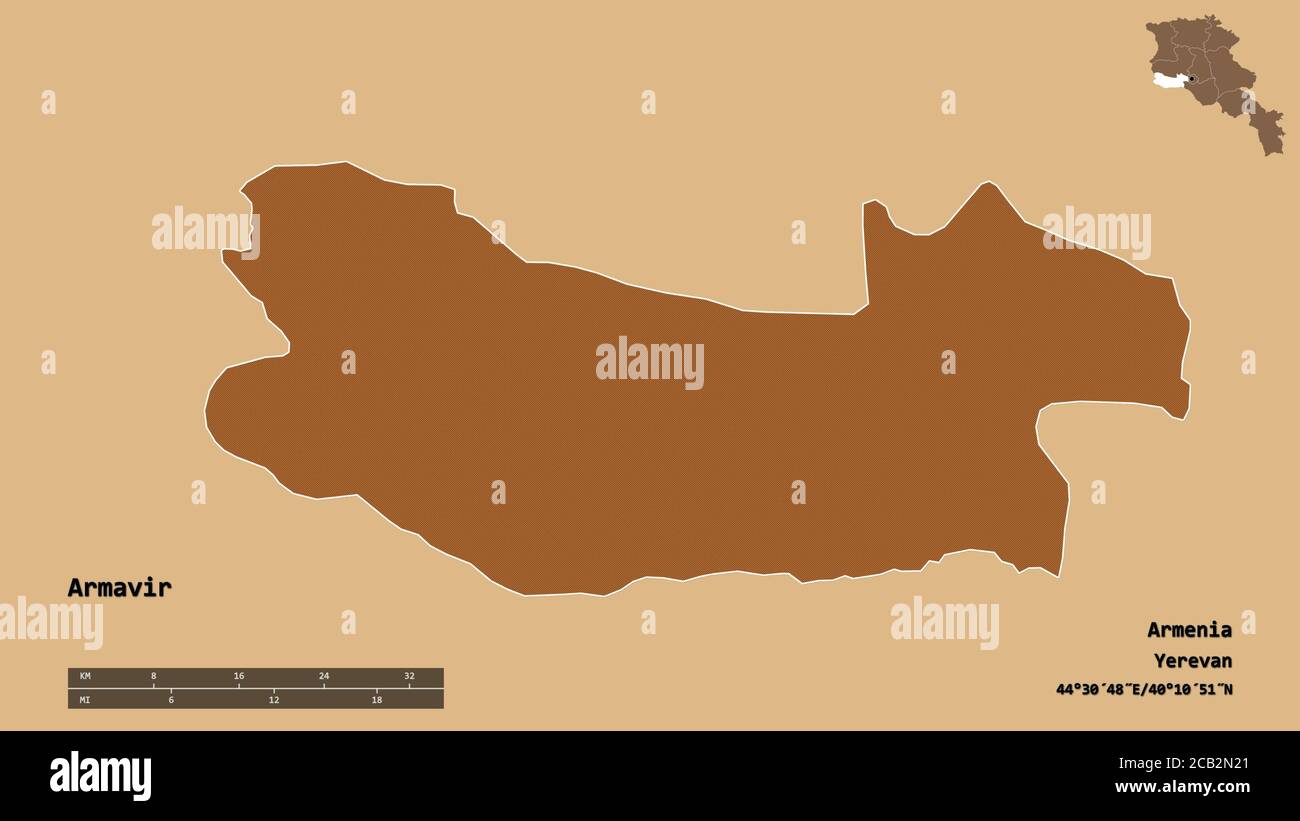 Shape of Armavir, province of Armenia, with its capital isolated on ...