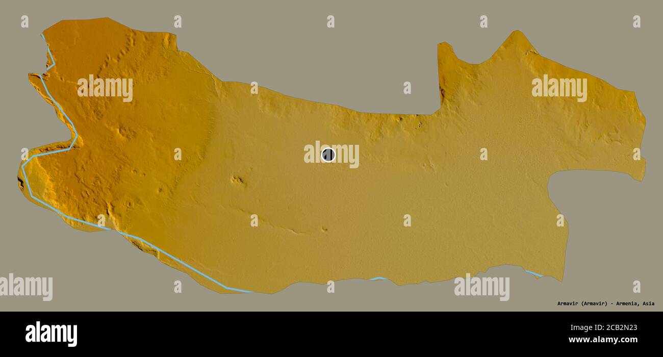 Shape of Armavir, province of Armenia, with its capital isolated on a ...