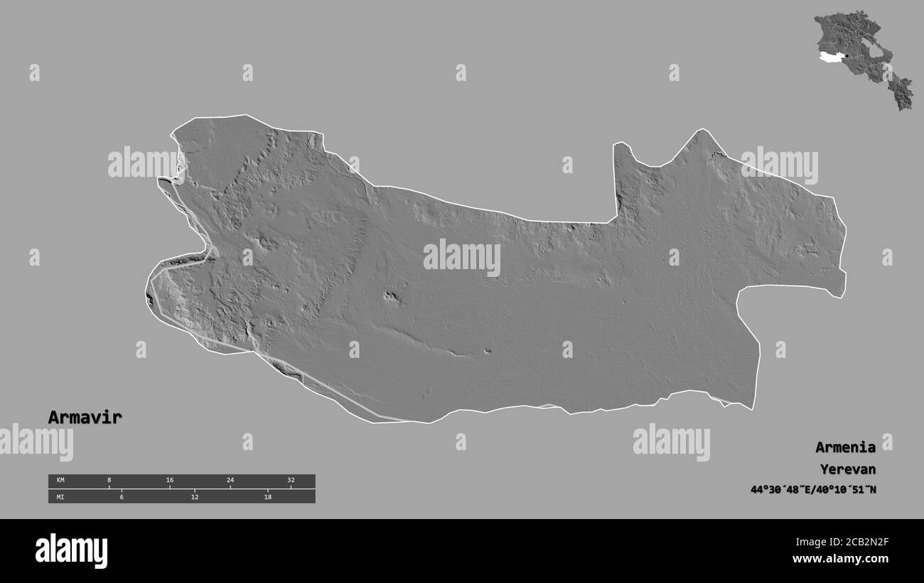 Shape of Armavir, province of Armenia, with its capital isolated on ...