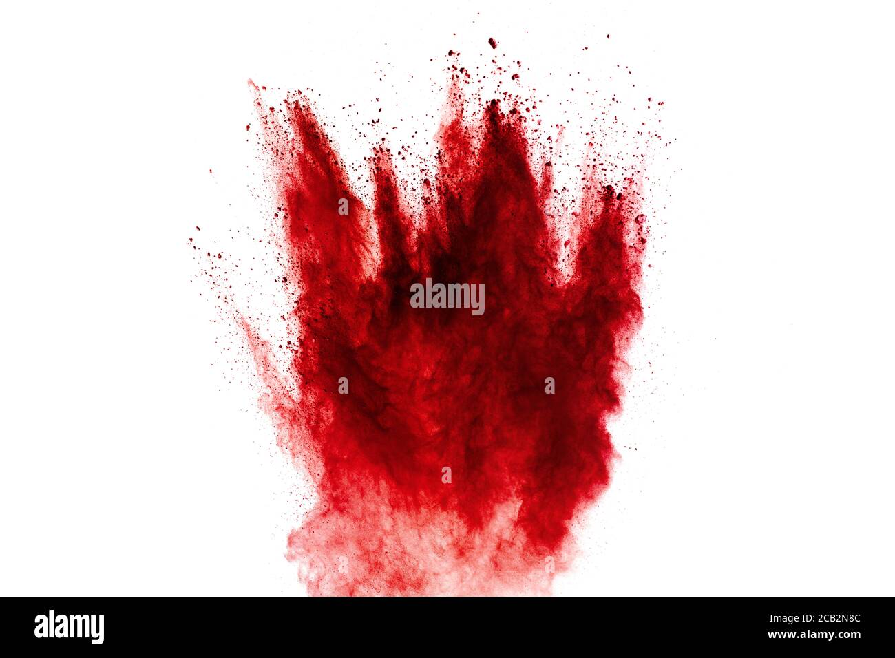 Red dust particles explosion on white background.Red sand splash Stock ...
