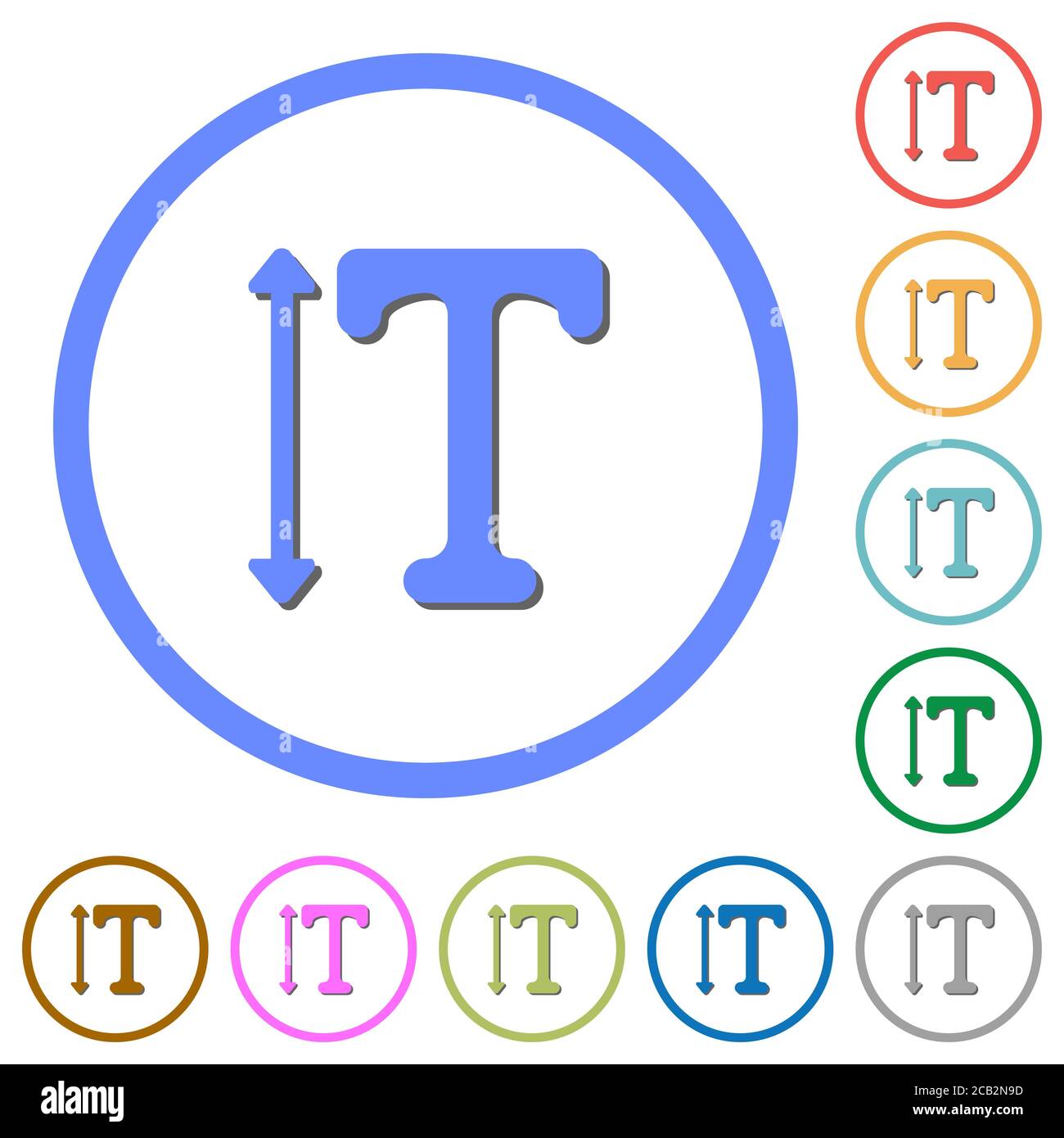 Adjust Font Height Flat Color Vector Icons With Shadows In Round Outlines On White Background