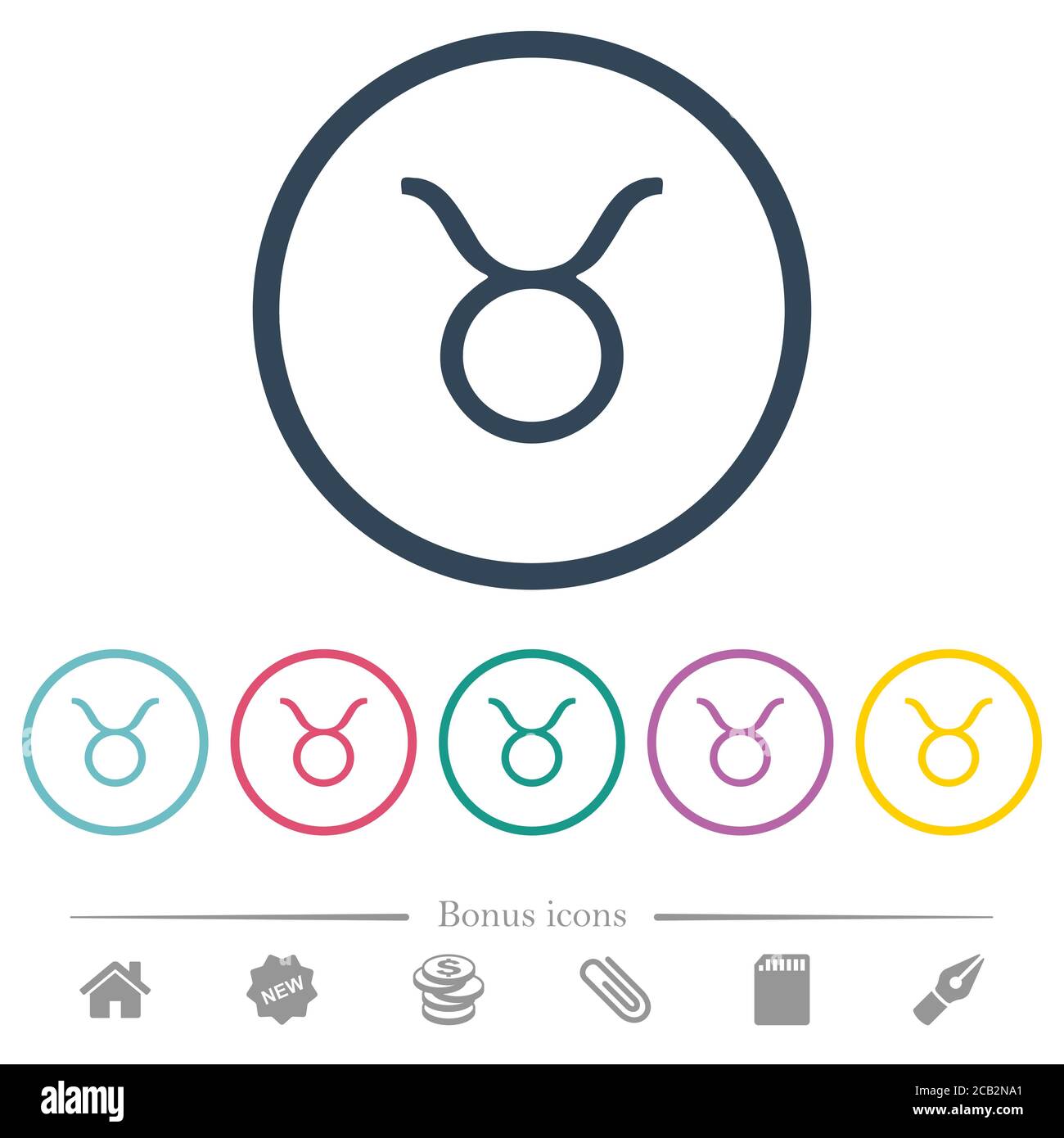 Taurus zodiac symbol flat color icons in round outlines. 6 bonus icons ...