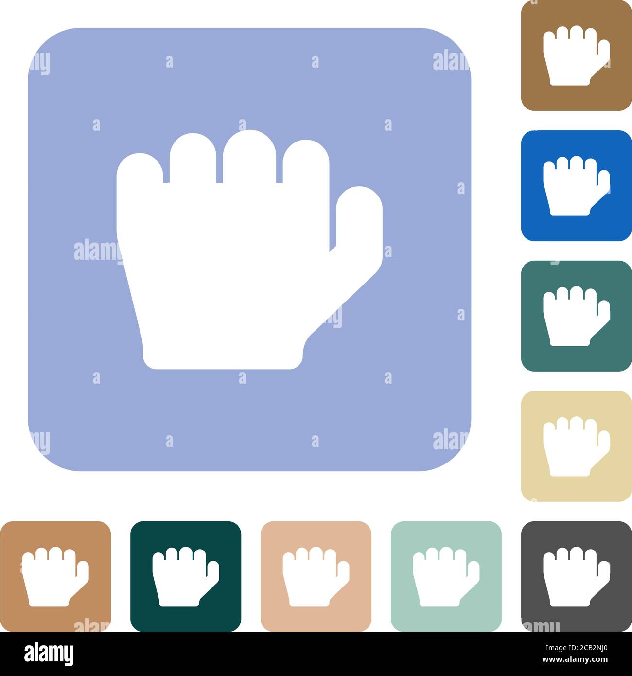Left handed grab gesture white flat icons on color rounded square ...