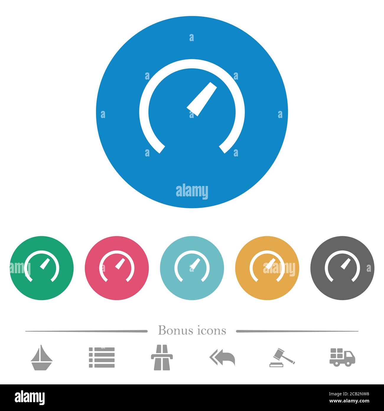 Speedometer flat white icons on round color backgrounds. 6 bonus icons included Stock Vector ...