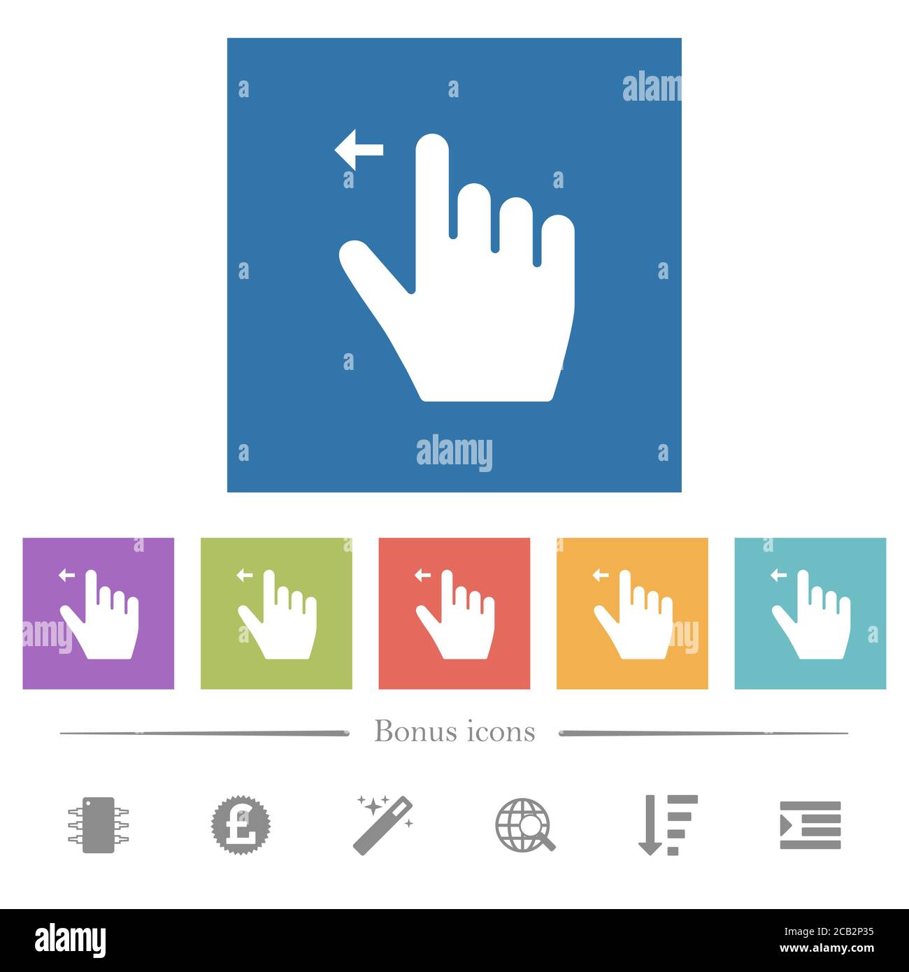 Right handed move left gesture flat white icons in square backgrounds ...