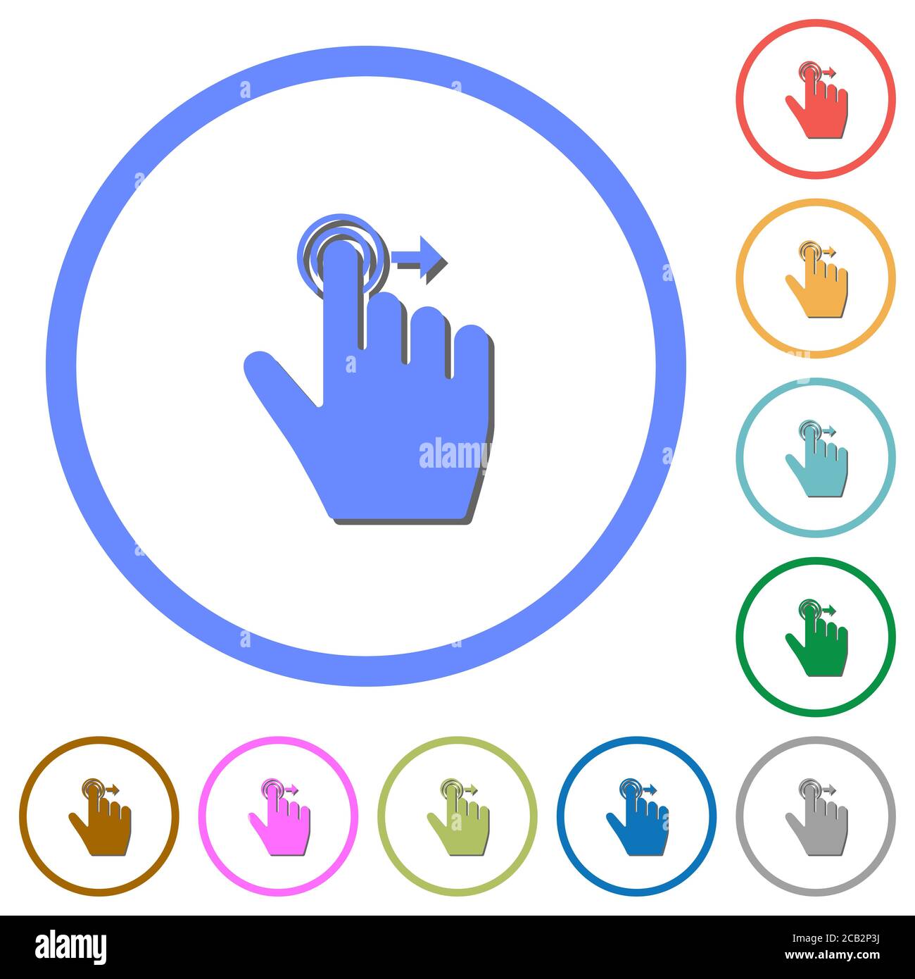 Right handed slide right gesture flat color vector icons with shadows ...