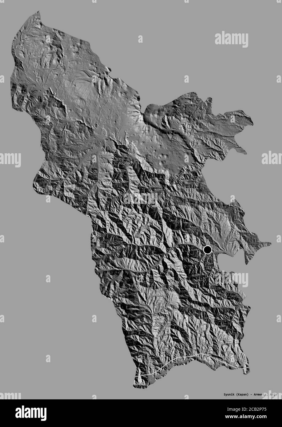 Shape of Syunik, province of Armenia, with its capital isolated on a ...