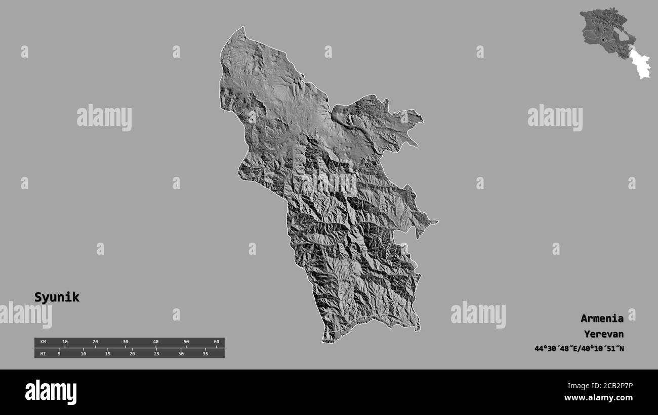 Shape of Syunik, province of Armenia, with its capital isolated on ...