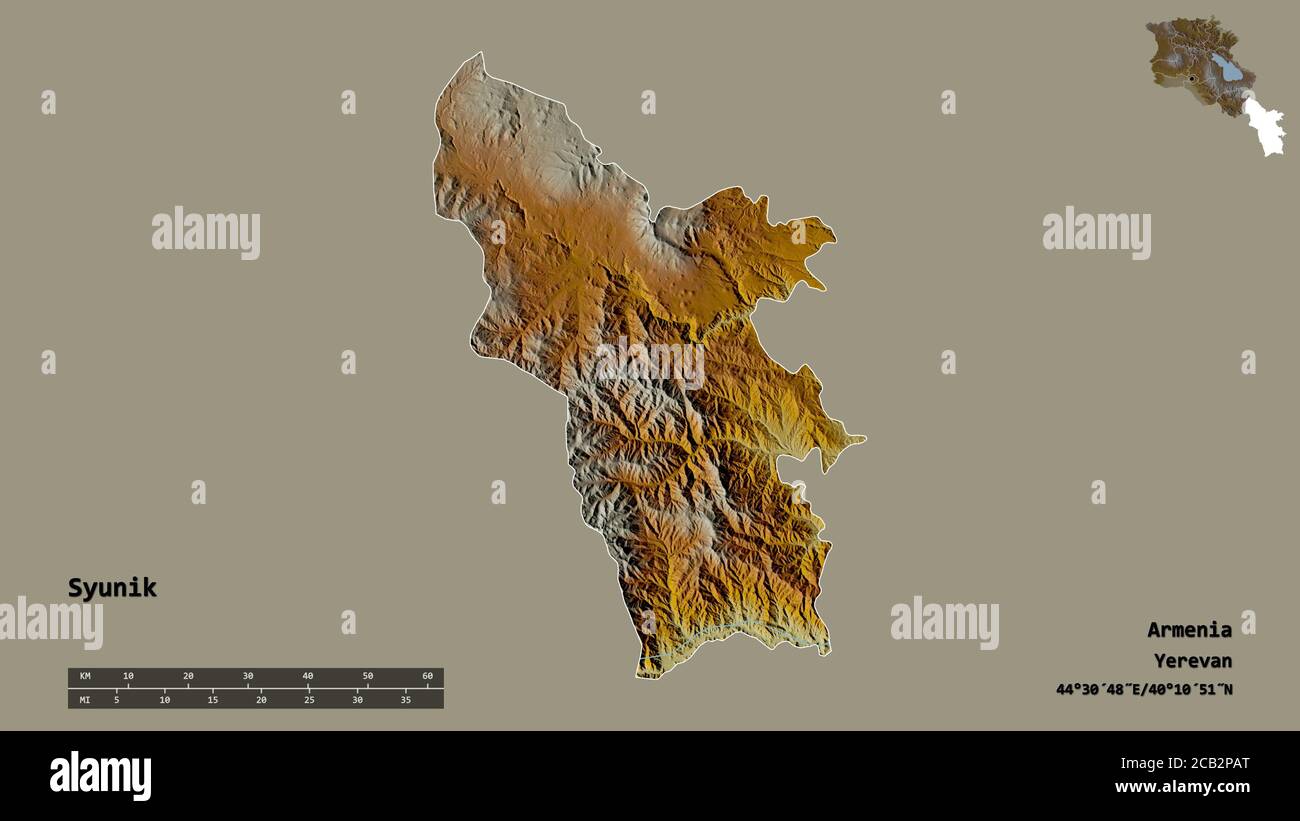 Shape of Syunik, province of Armenia, with its capital isolated on ...