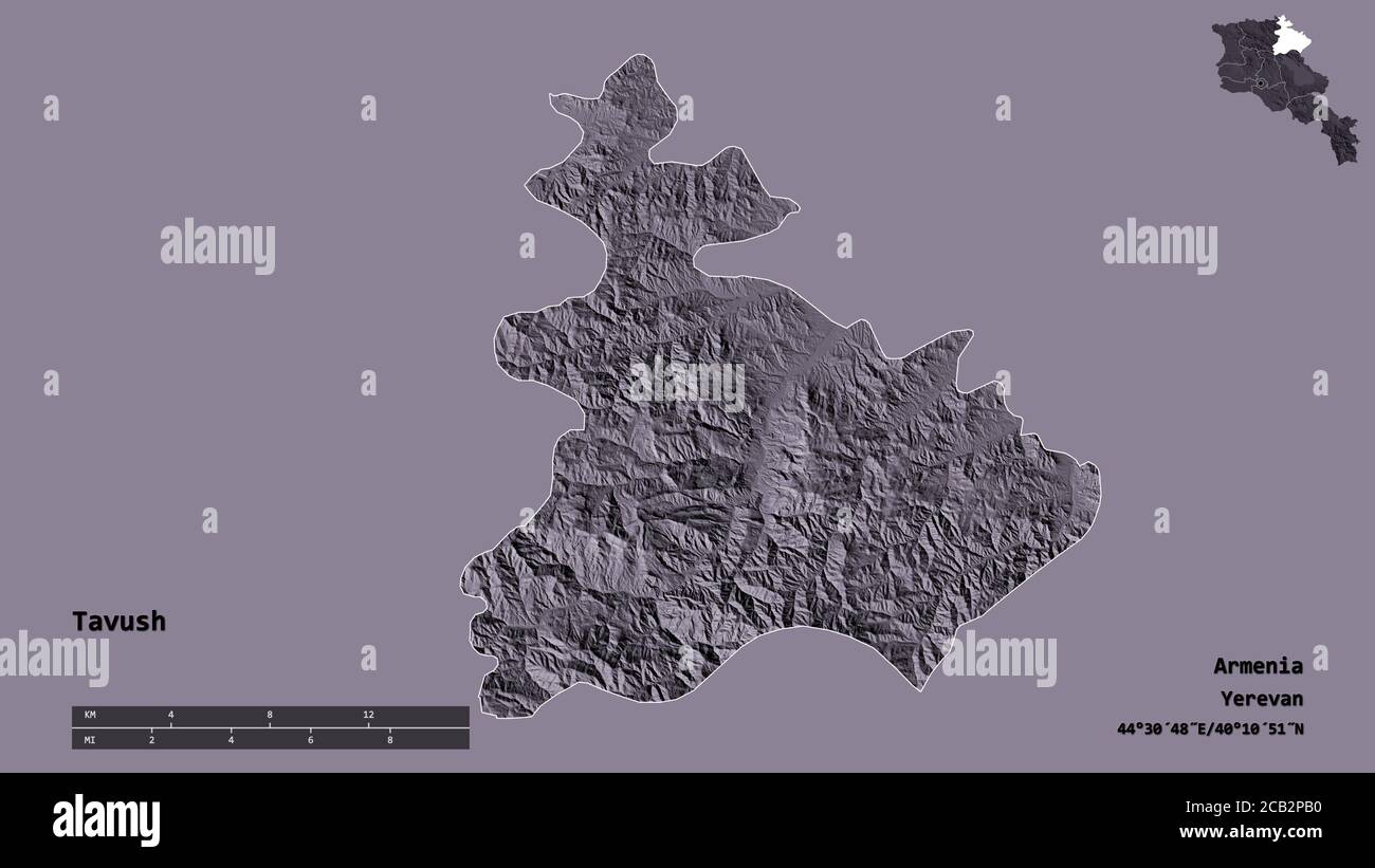 Shape of Tavush, province of Armenia, with its capital isolated on ...