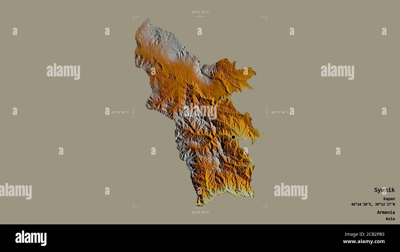 Area of Syunik, province of Armenia, isolated on a solid background in ...