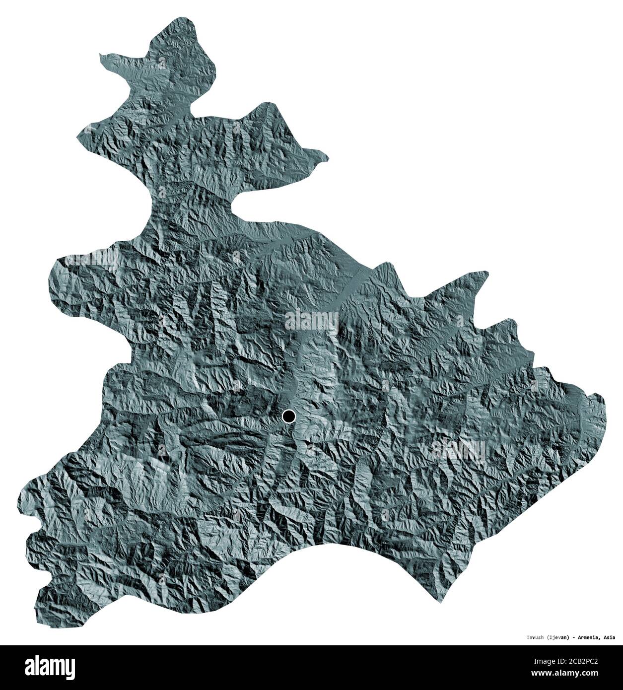 Shape of Tavush, province of Armenia, with its capital isolated on ...