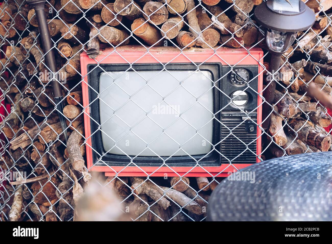 old retro vintage tv television decorating with tree branch Stock Photo ...