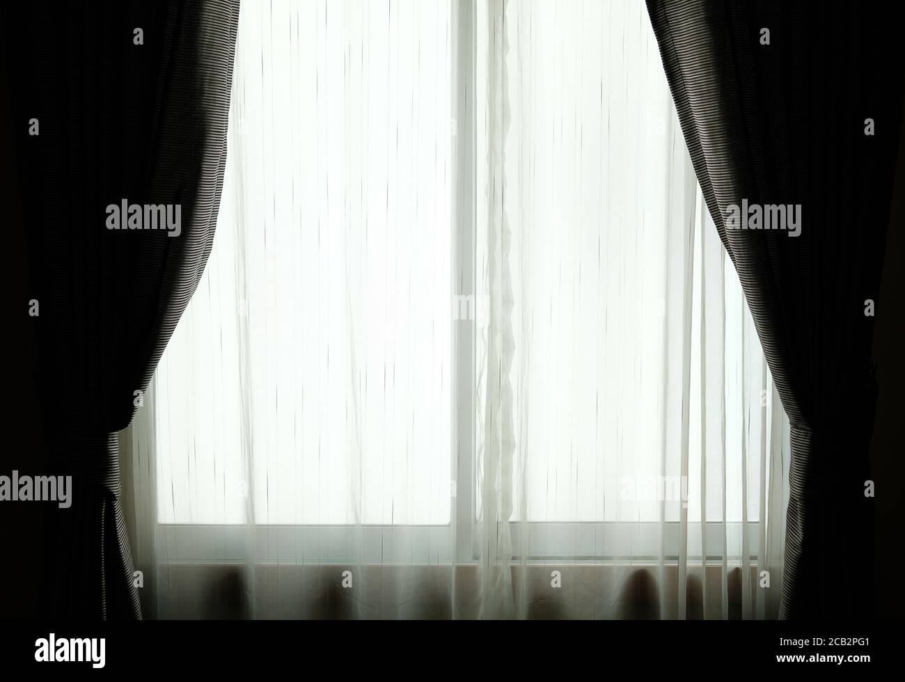 white see through sheer window curtain at home. transparent fabric ...